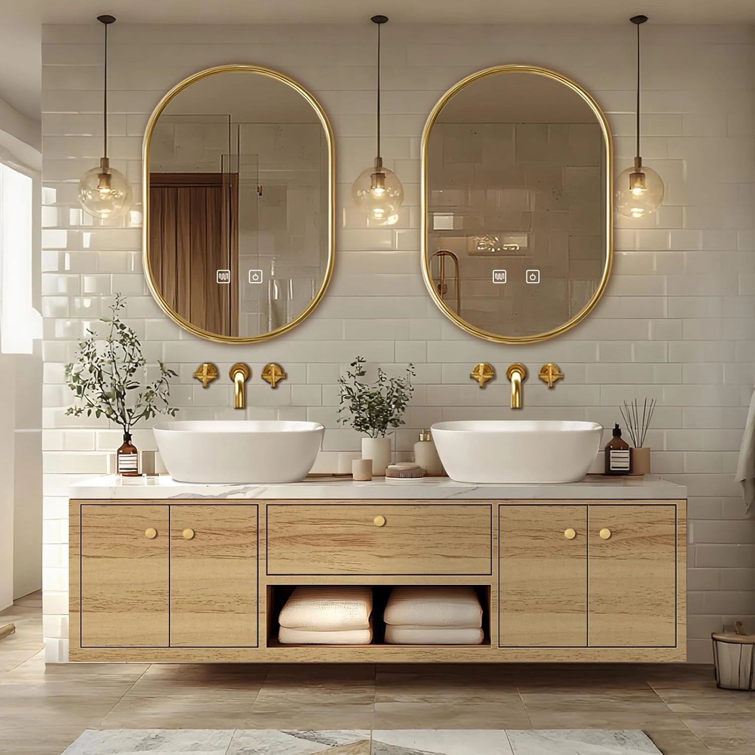 60” – 96” Wall-Mounted Bathroom Vanity with Versatile Storage Space ...