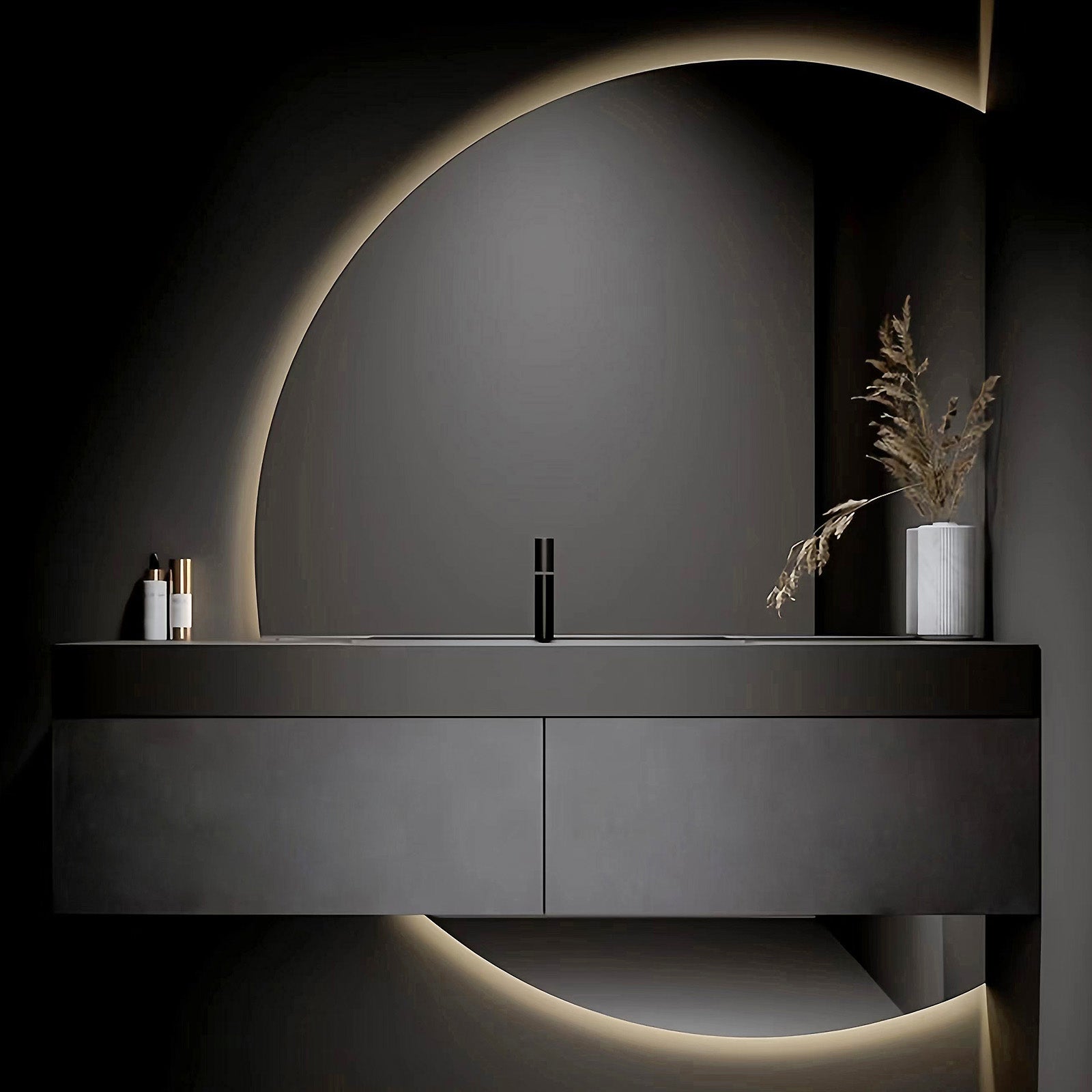 40"- 60" Wall Mounted With Single Sink and Faucet Round Mirror – High QLO