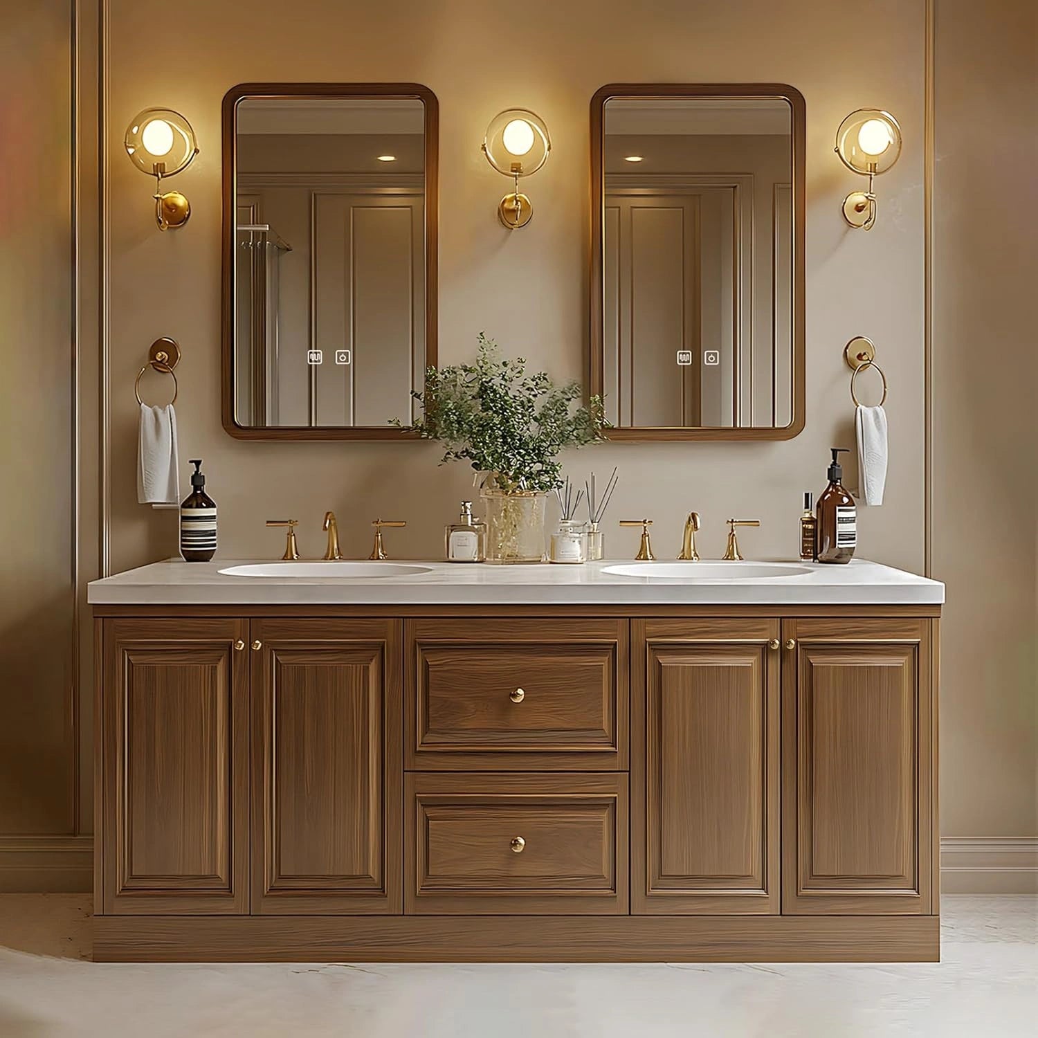 68” - 96” Modern Simple Bathroom Vanity Includes Rectangle Mirrors ...