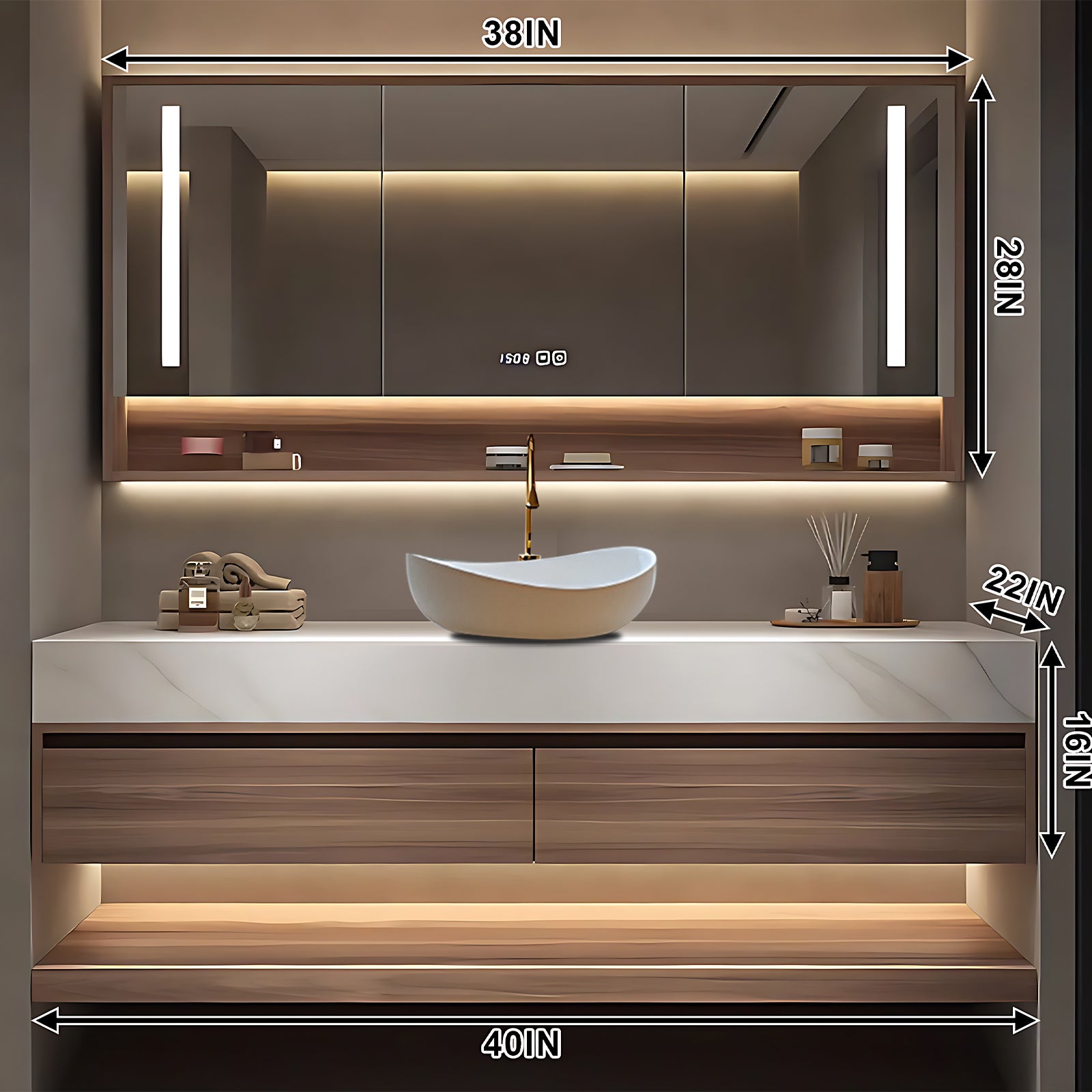 40"- 72" Floating Bathroom Vanity Set with Single Sink and Smart Mirro ...