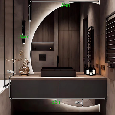 40"- 60" Wall Mounted With Single Sink and Faucet Round Mirror – High QLO