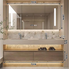 52"- 78" Double Basin Bathroom Vanity Set with 4 Drawers & Open Storag ...