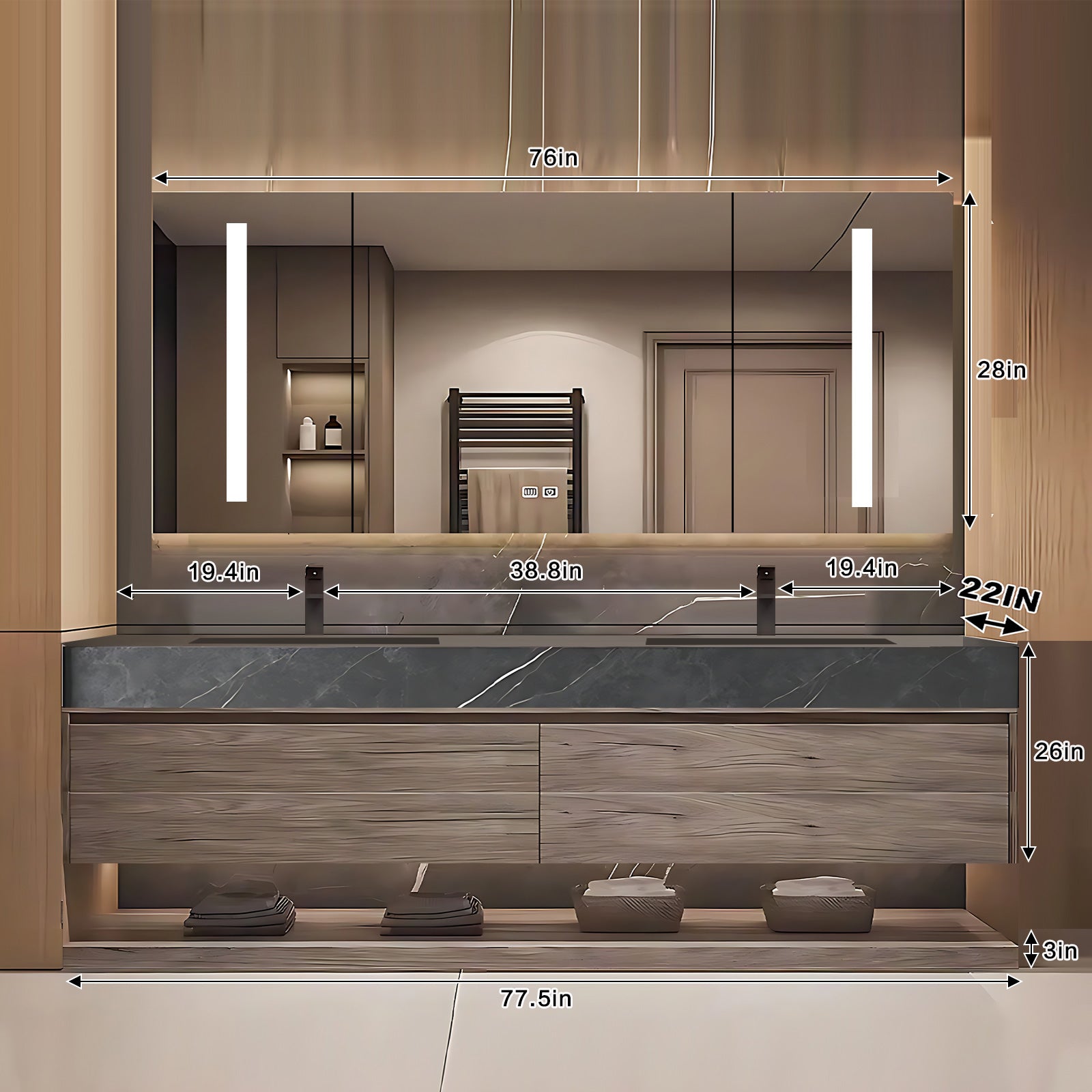 40"- 64" Solid Wood Bathroom Vanity Set with Integrated Sink and Intel ...