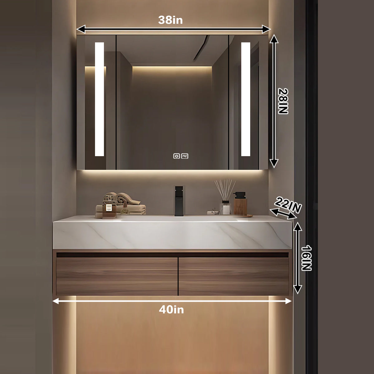 40"- 72" Floating Bathroom Vanity Set with Single Sink and Smart Mirro ...