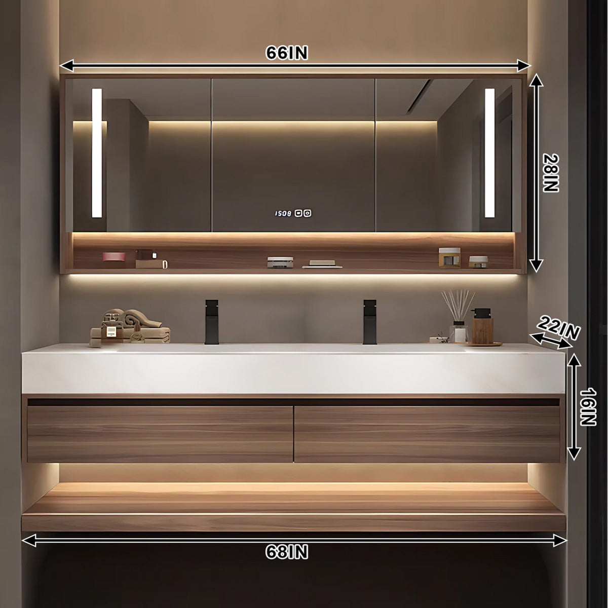 40"- 72" Floating Bathroom Vanity Set with Single Sink and Smart Mirro ...