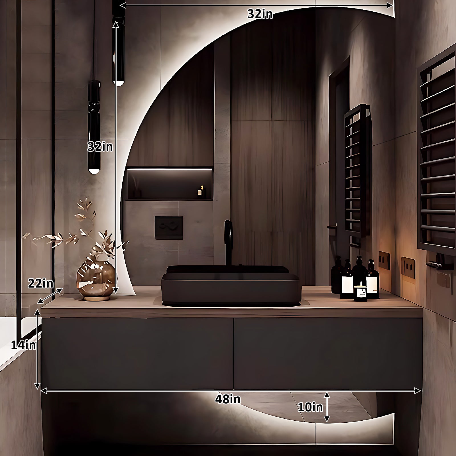 40"- 60" Modern Luxury Bathroom Vanity Set with Vessel Sink and Round ...