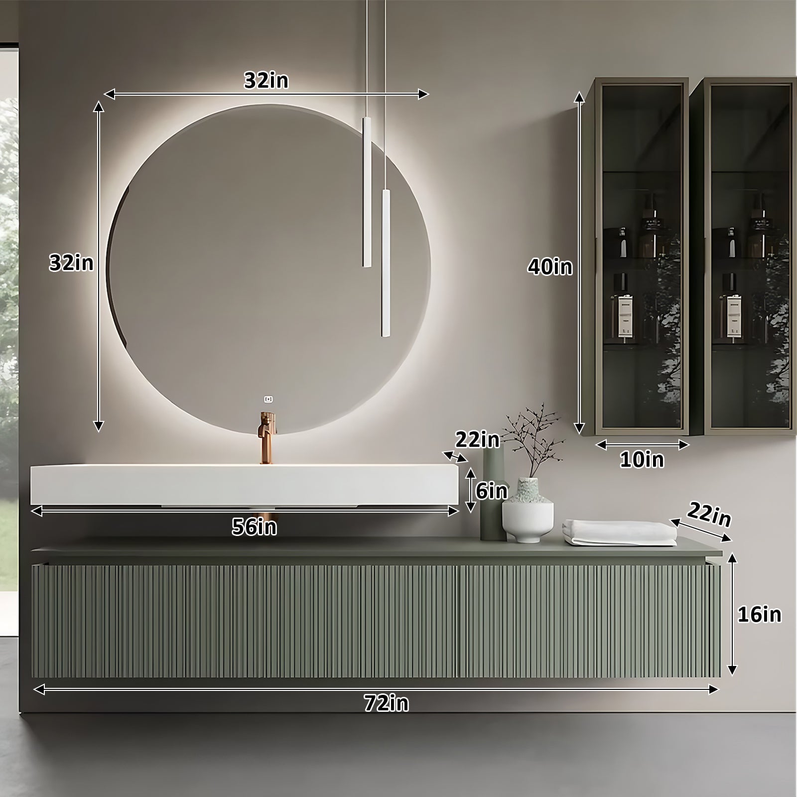 48"- 72" French-Style Floating Bathroom Vanity with Smart Mirror and S ...