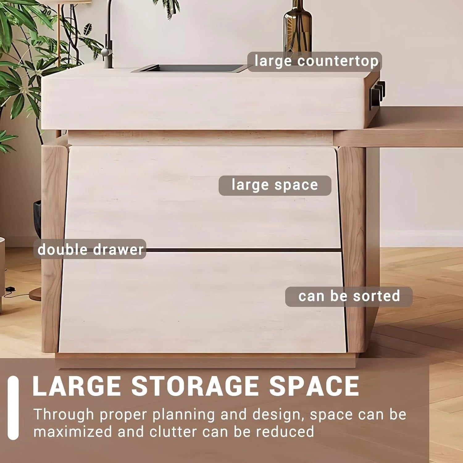 94” - 102” Elegant Modern Kitchen Island Includes White Wood Color Mos ...