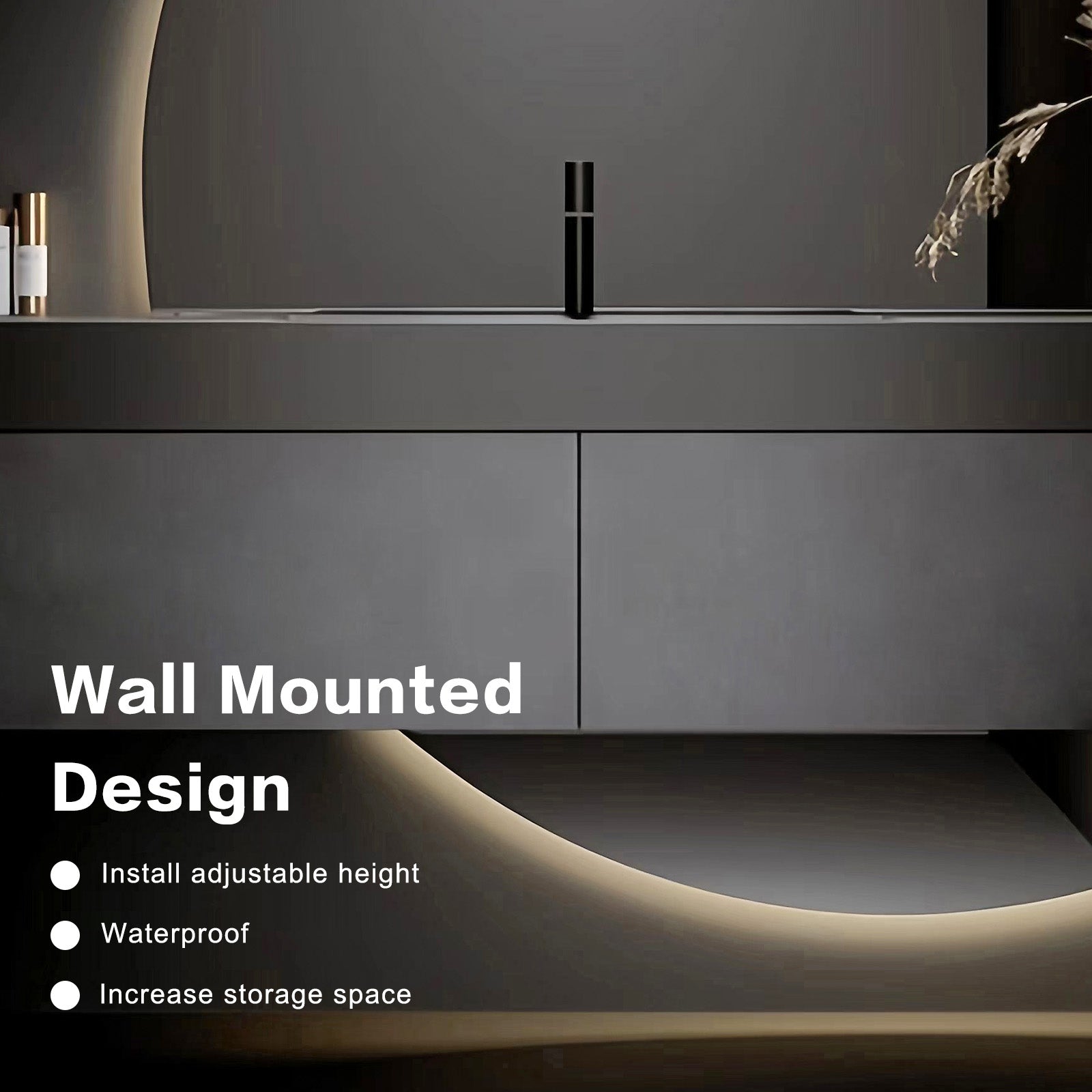 40"- 60" Wall Mounted With Single Sink and Faucet Round Mirror – High QLO