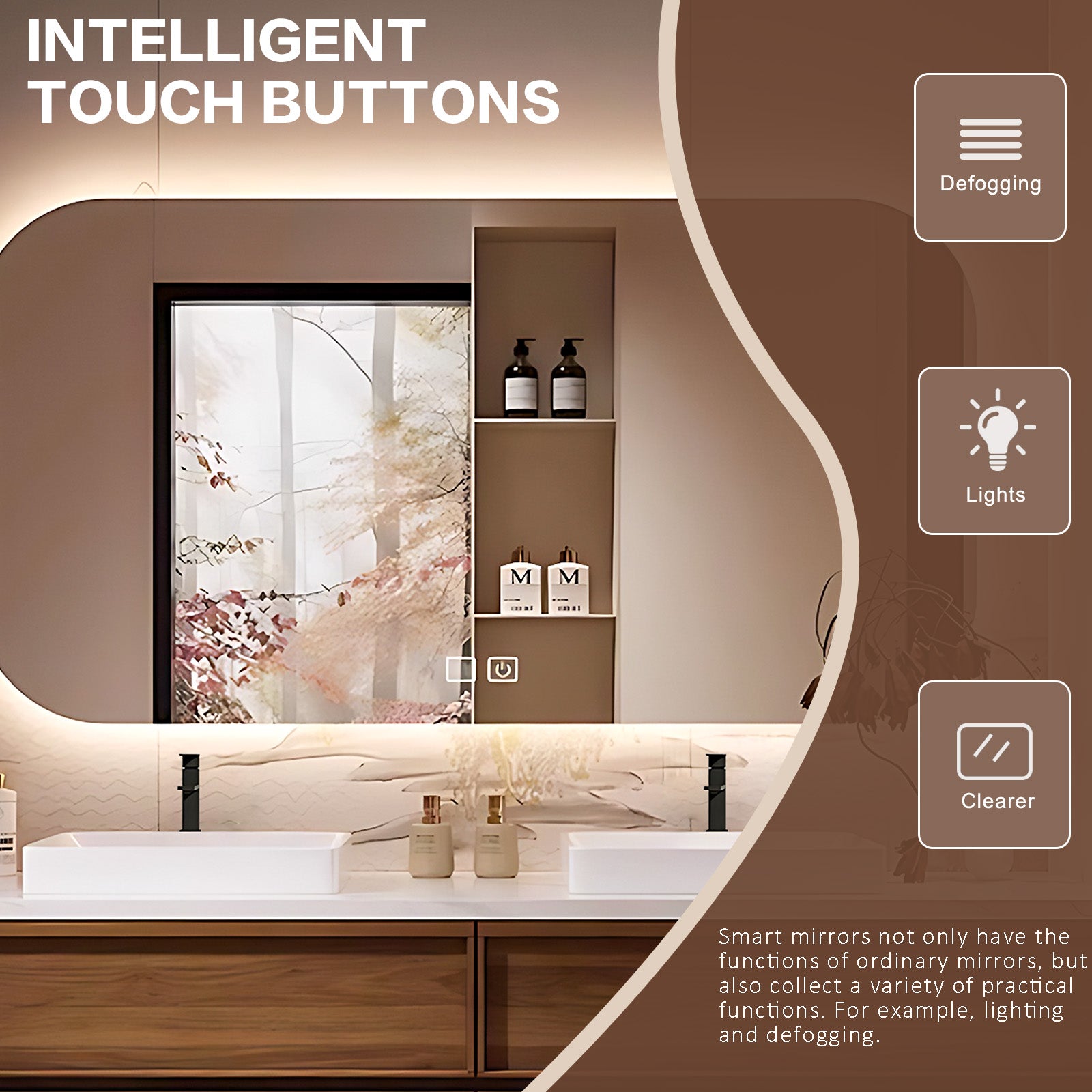 56"- 78" Floating Double Ceramic Sink With Led Lighting Smart Mirror ...
