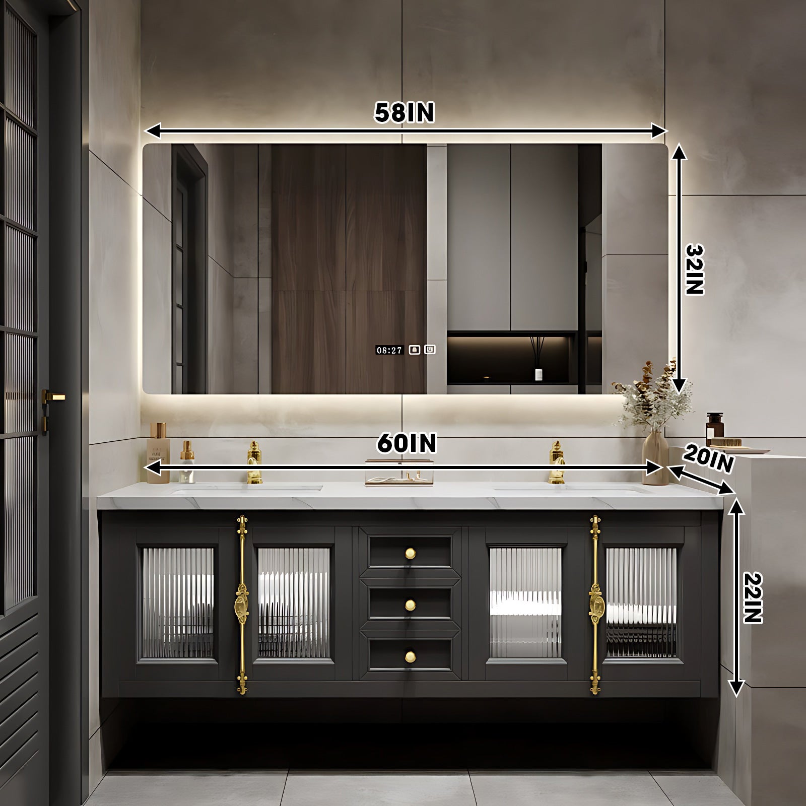 56"- 78" High-end Double Sink Bathroom Vanity with Sense of Atmosphere ...