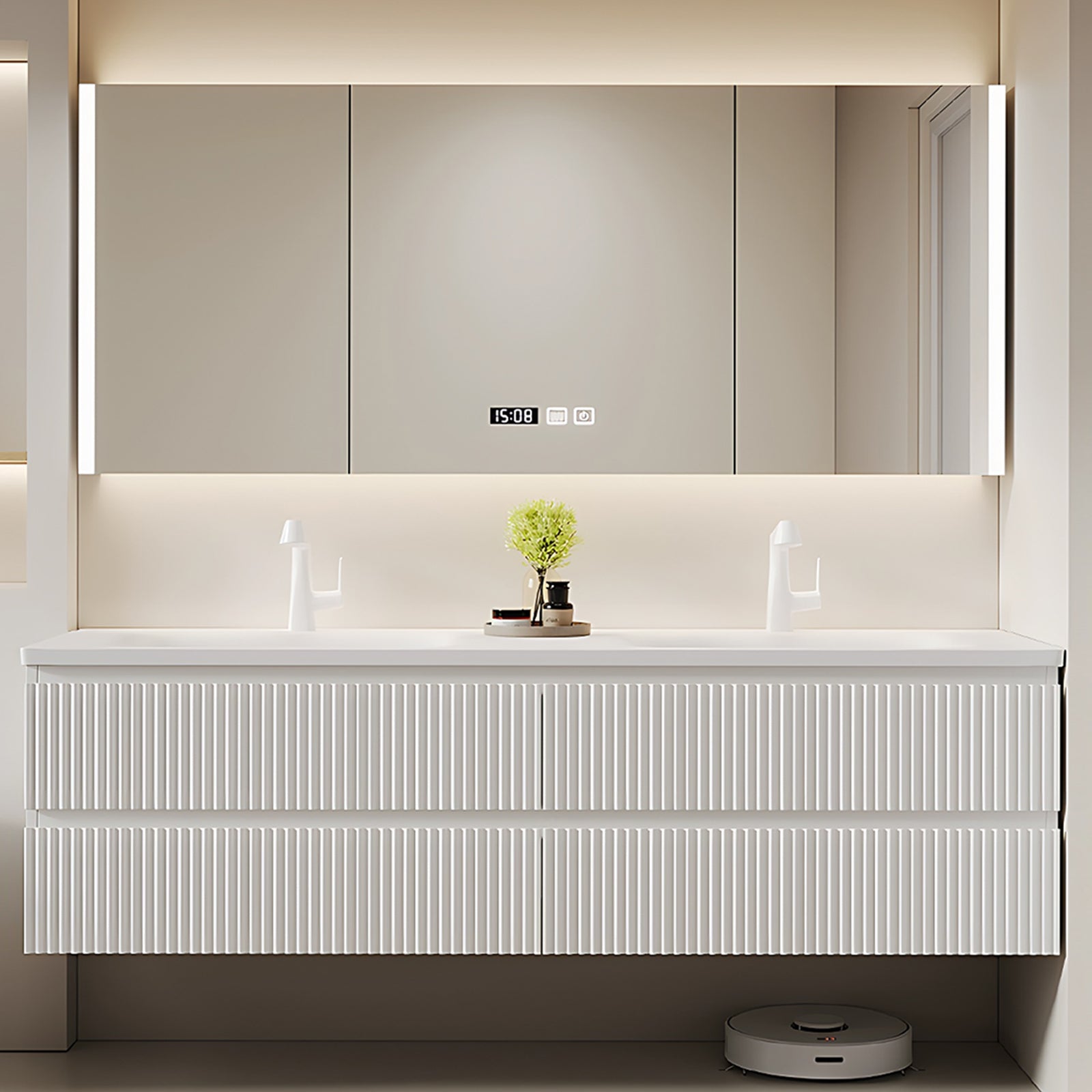 52"- 78" Double Integrated Basin Bathroom Vanity Set with Smart Mirror ...