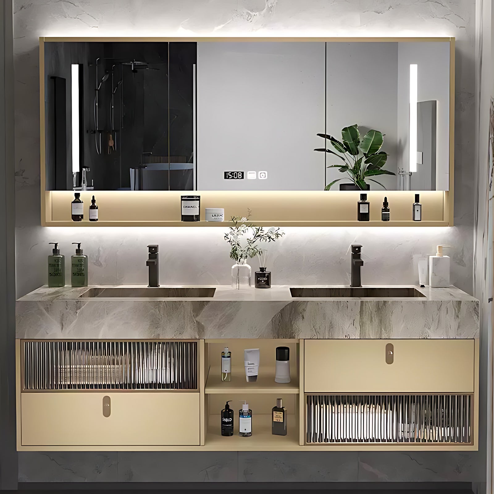 36"- 78" Floating Bath Vanity Set with Smart Mirror and Ceramic Sink ...