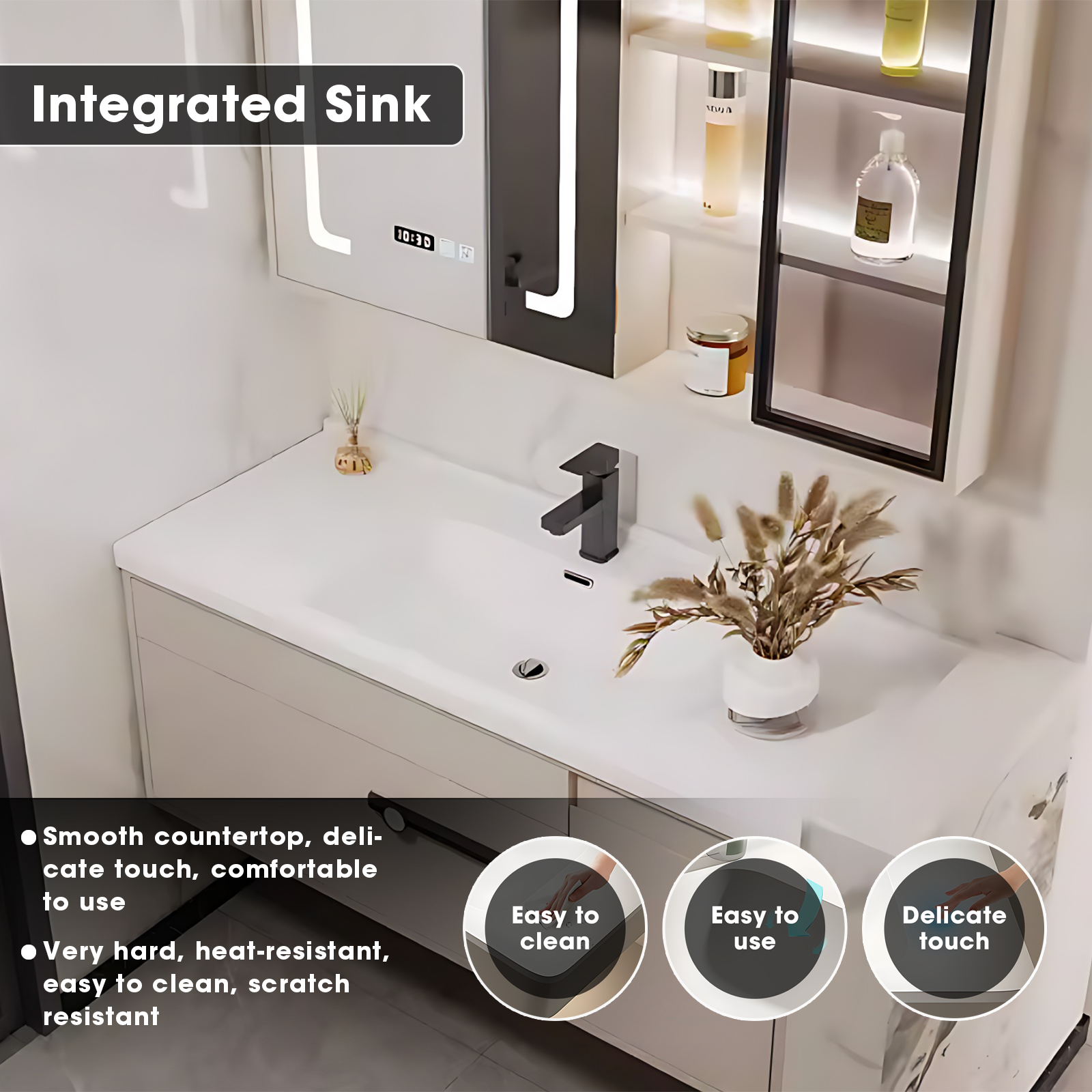 36"- 64" Floating Bathroom Simple White Vanity With Single Sink And Sm ...