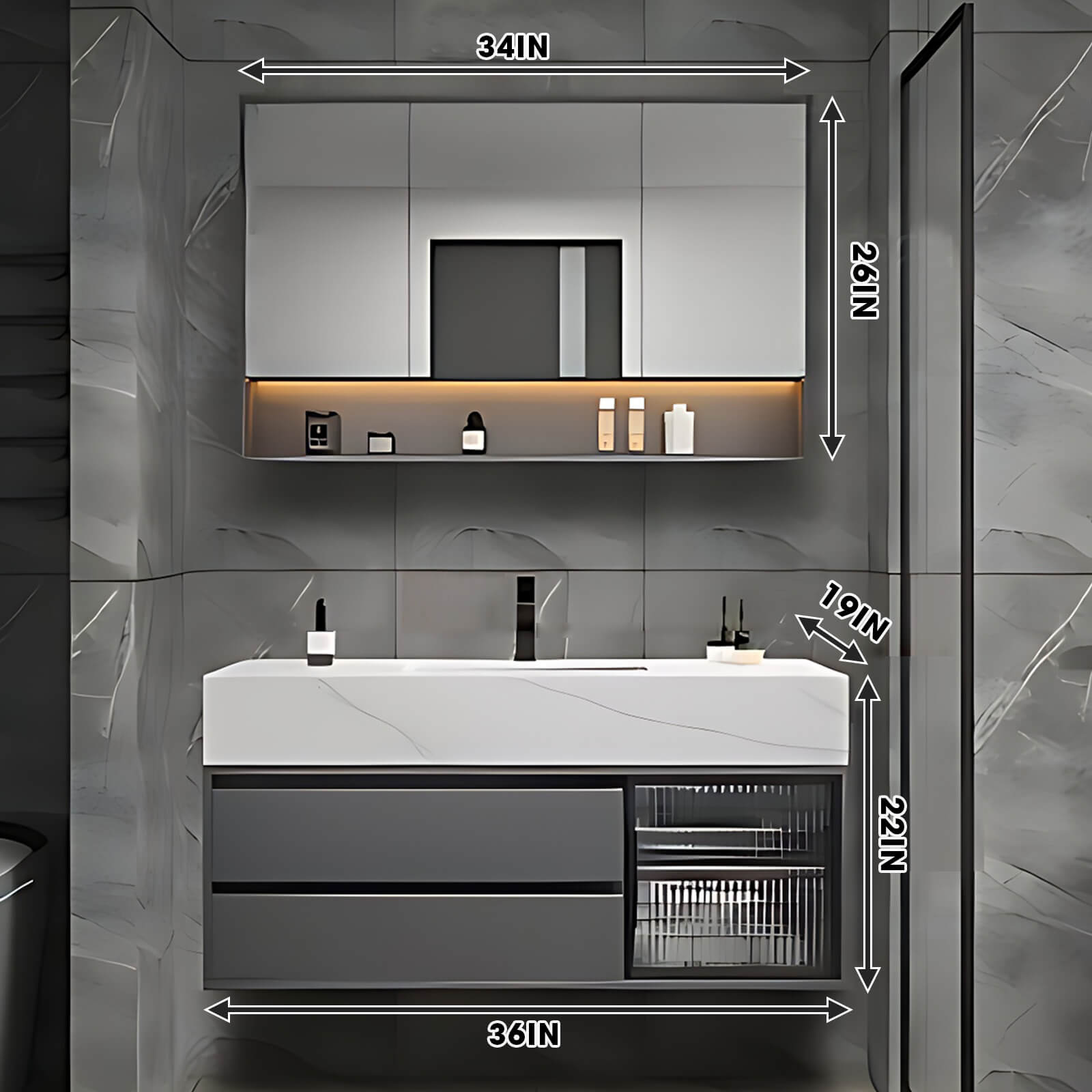 36"- 78" Floating Vanity Set for Bathroom with Smart LED Mirror and Si ...