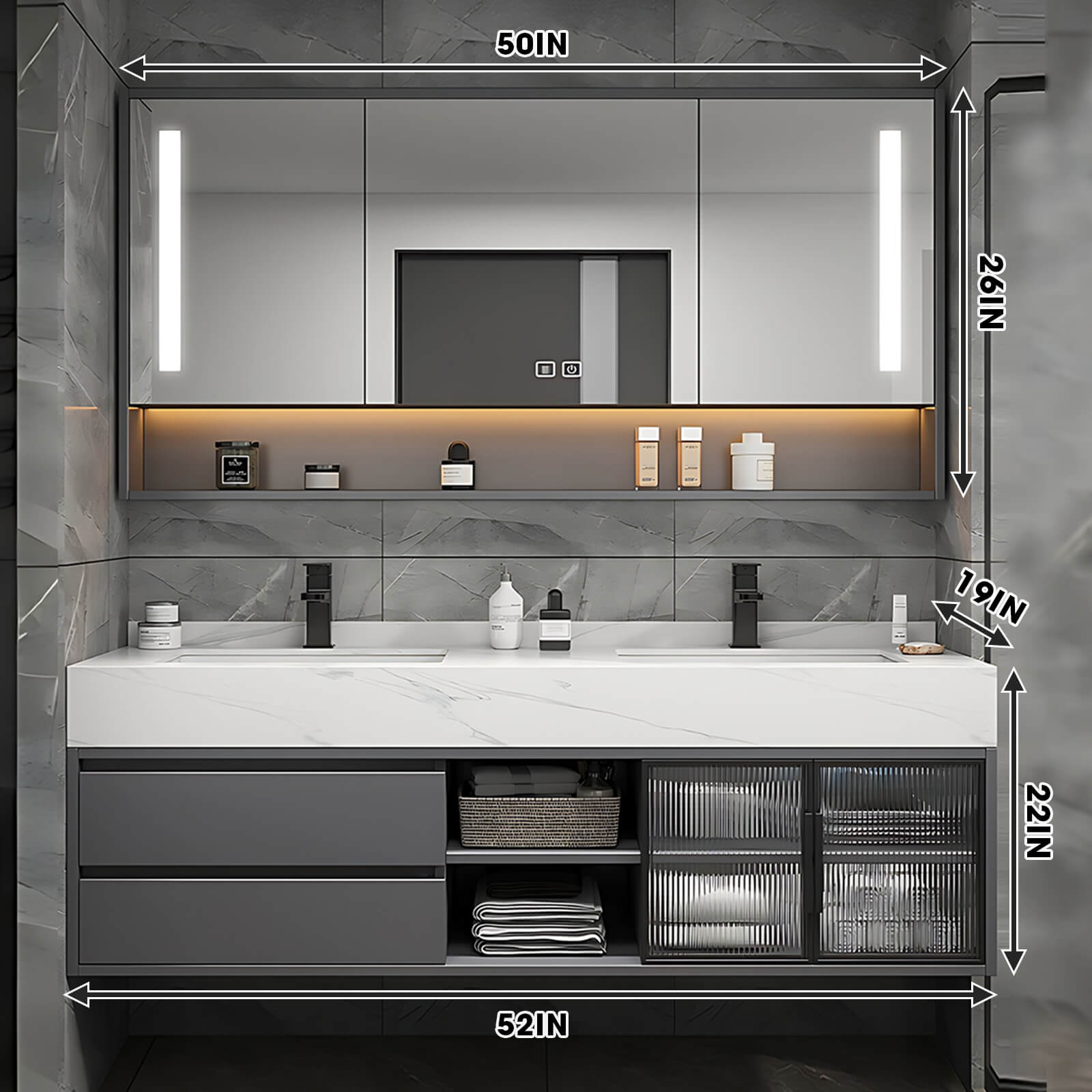 36"- 78" Floating Vanity Set for Bathroom with Smart LED Mirror and Si ...