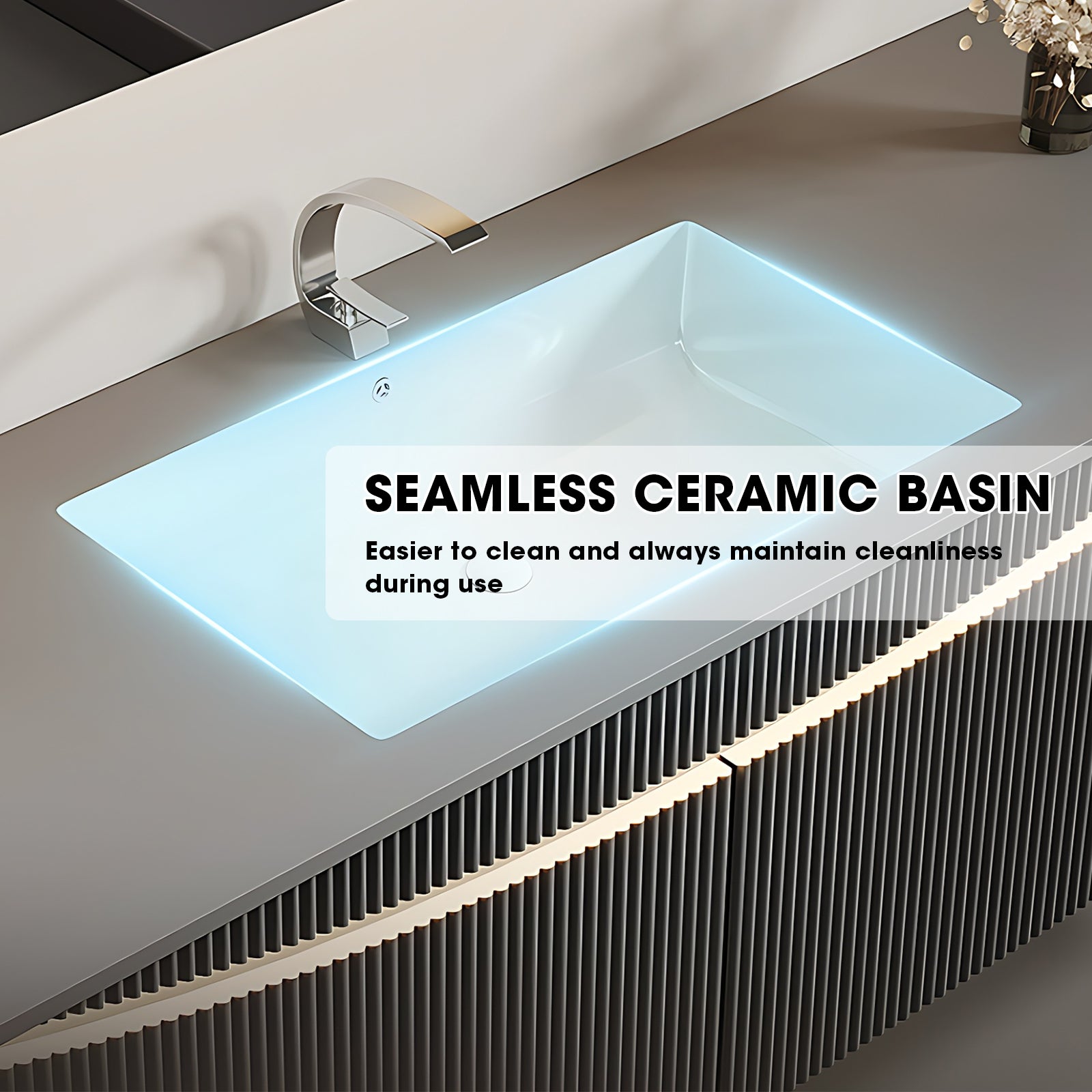 36"- 60" Floating Bath Cabinet Set with Single Sink and Defogged Mirro ...