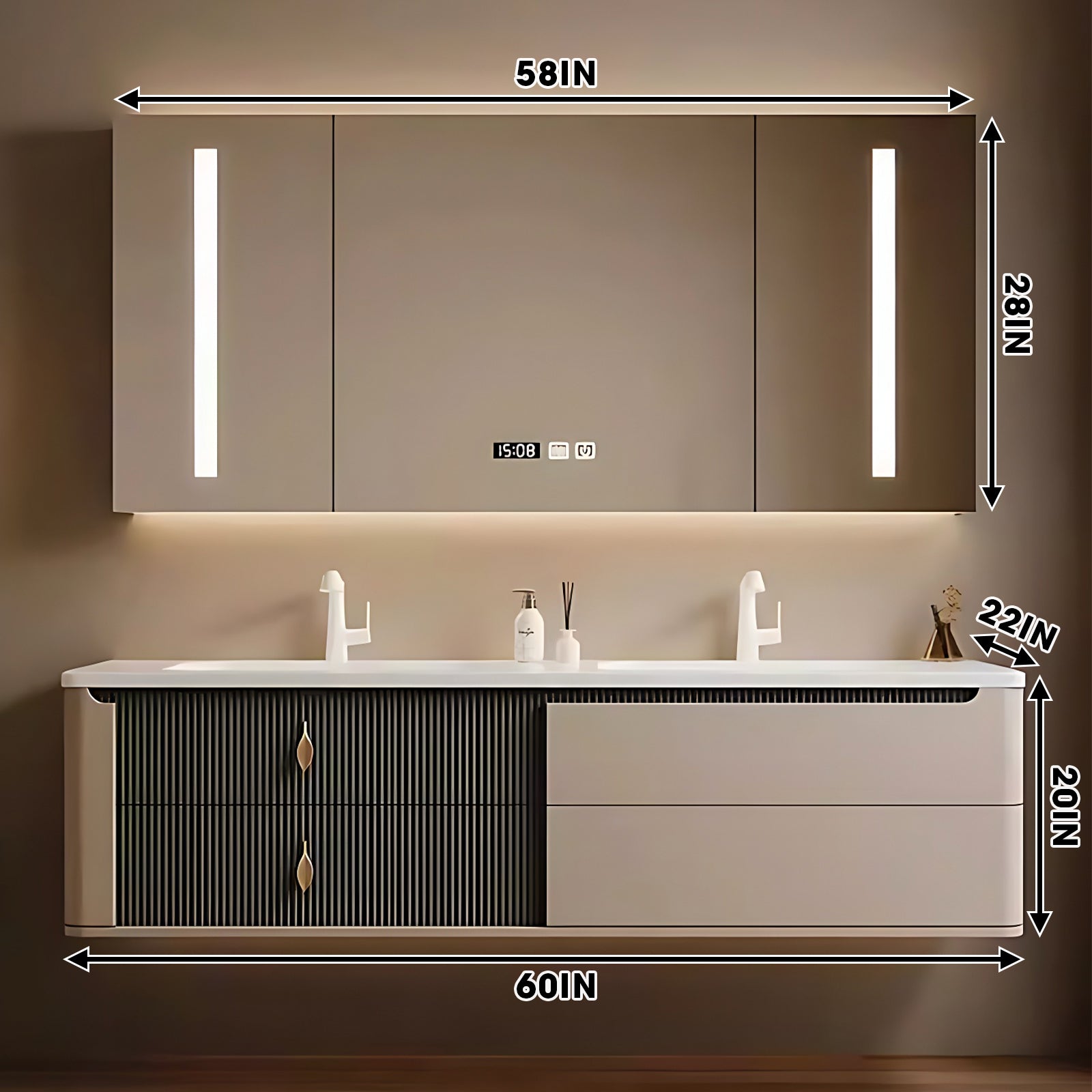 36"- 78" Modern Two-Tone Bathroom Vanity Set with Defogging Mirror and ...