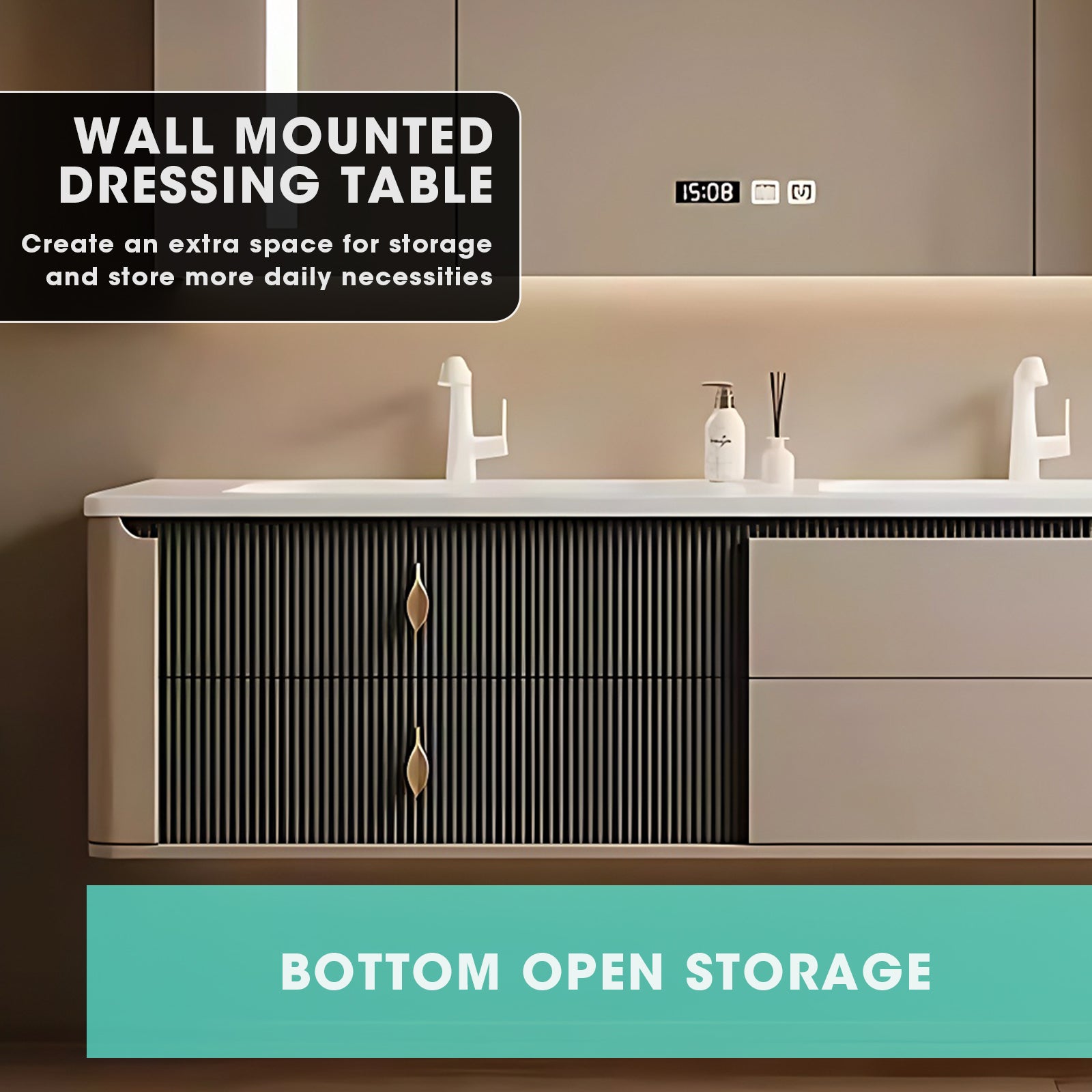 36"- 78" Modern Two-Tone Bathroom Vanity Set with Defogging Mirror and ...