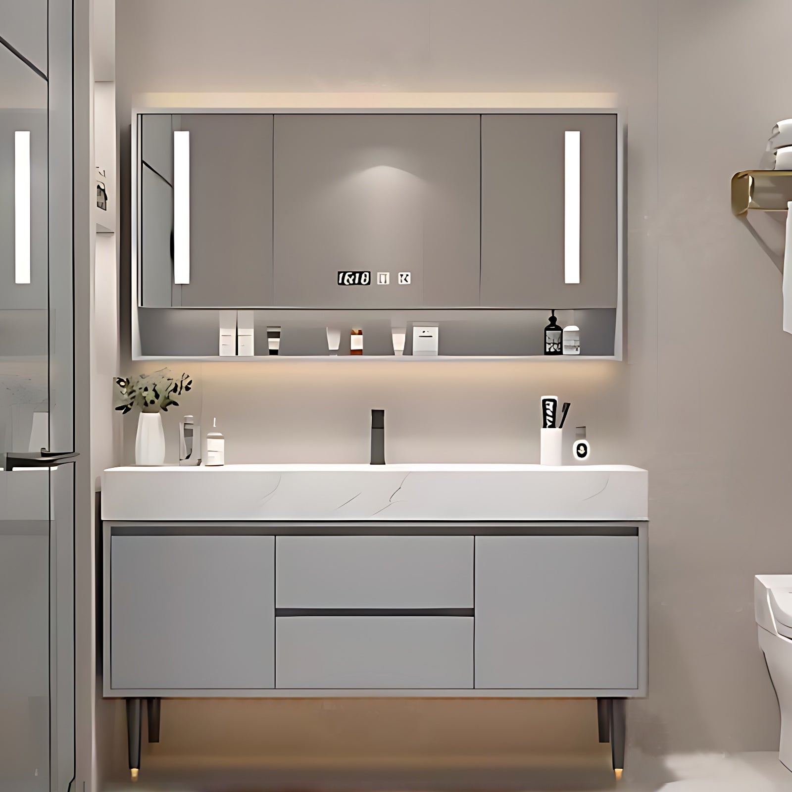 36"- 48" Smart LED Mirror Vanity Set with Single Sink - Modern Freesta ...