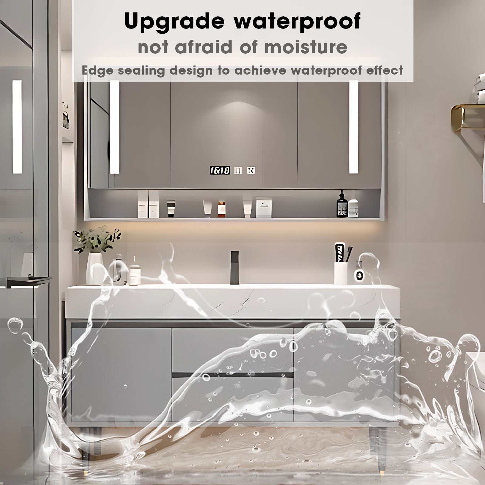 36"- 48" Smart LED Mirror Vanity Set with Single Sink - Modern Freesta ...