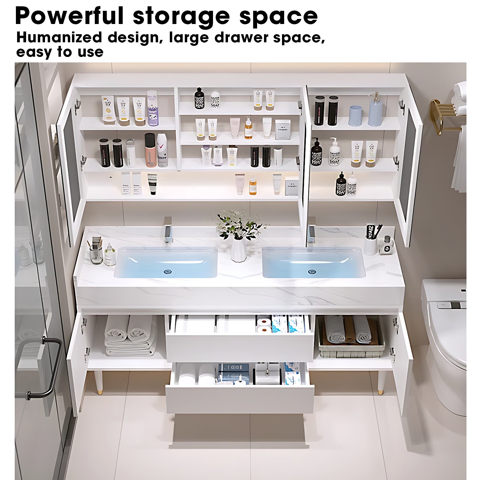 36"- 48" Smart LED Mirror Vanity Set with Single Sink - Modern Freesta ...