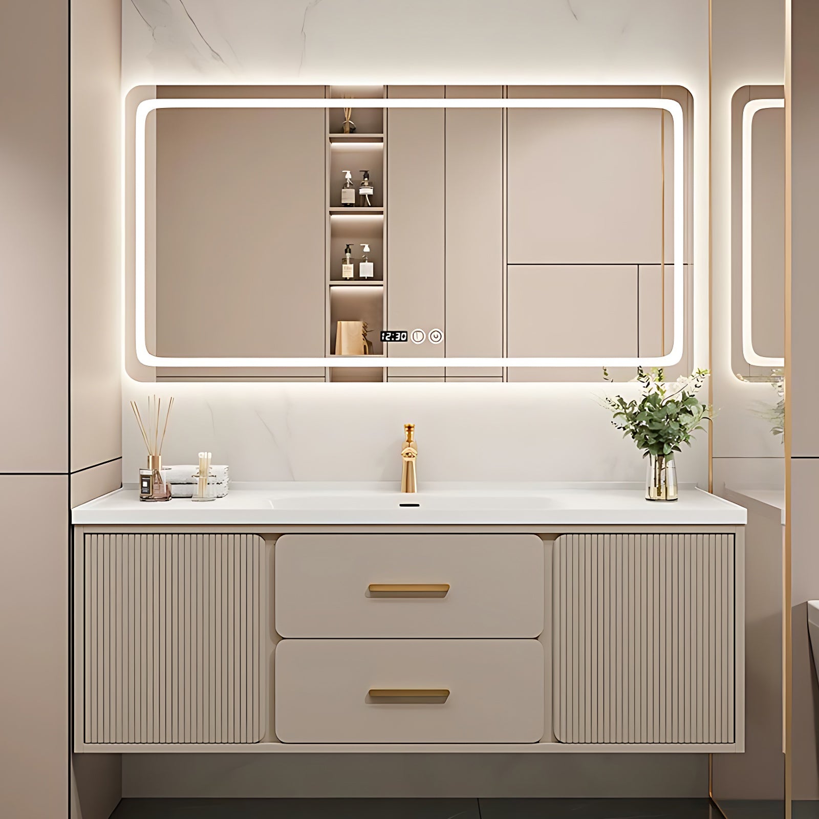 36"- 48" Wall-mounted Solid Wood Bathroom Vanity Set with Sink and Mir ...