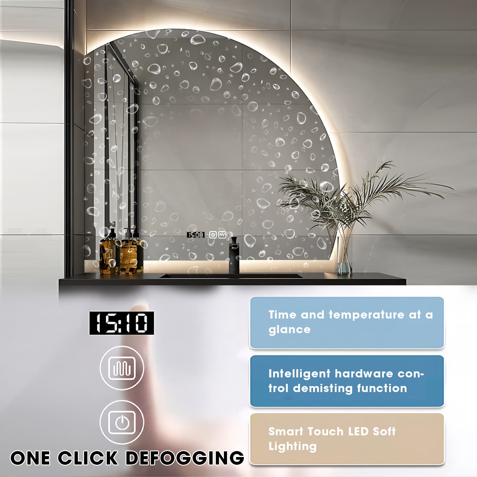 36"- 60" Wall Mounted Bathroom Vanity Set with LED Defogging Mirror an ...