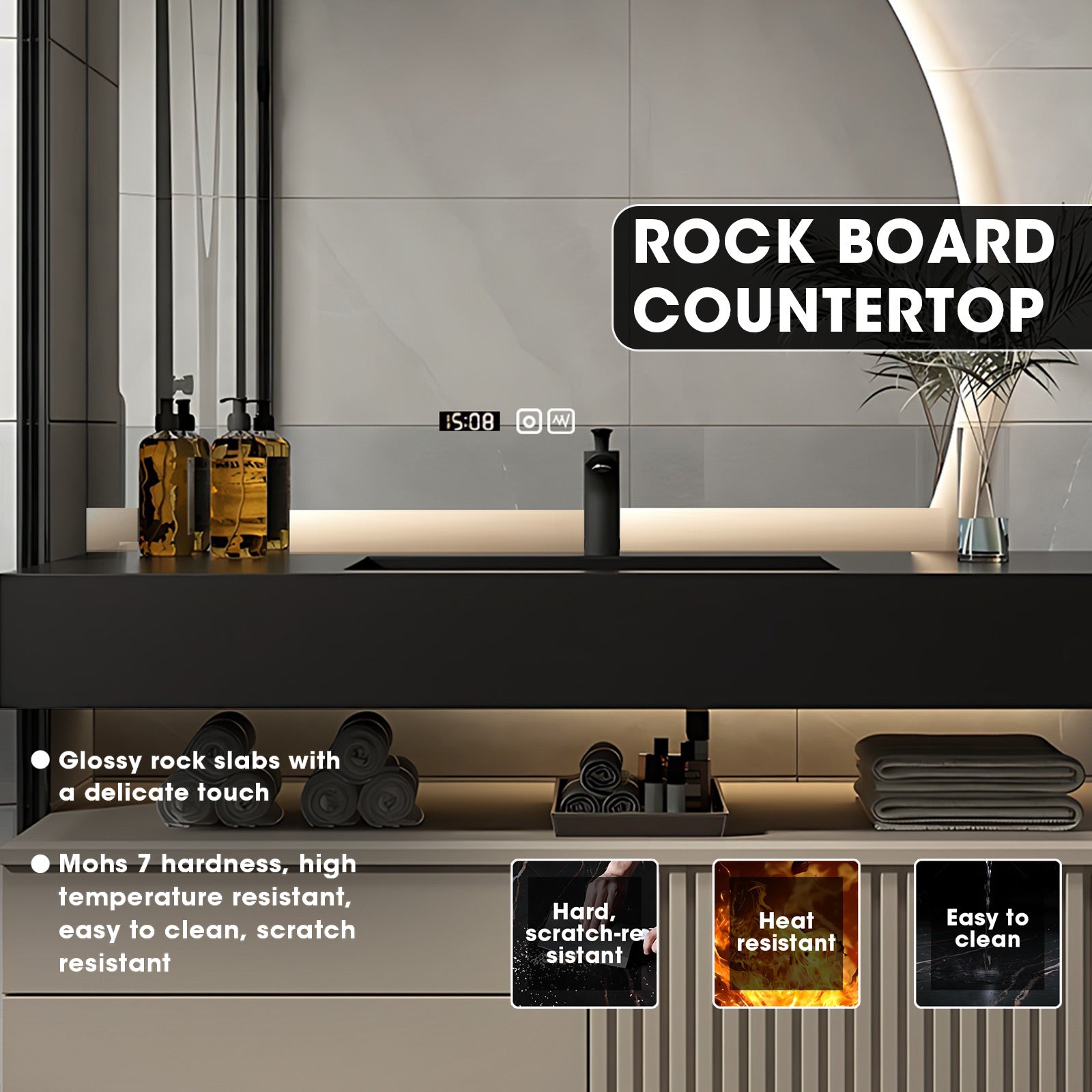 36"- 60" Wall Mounted Bathroom Vanity Set with LED Defogging Mirror an ...