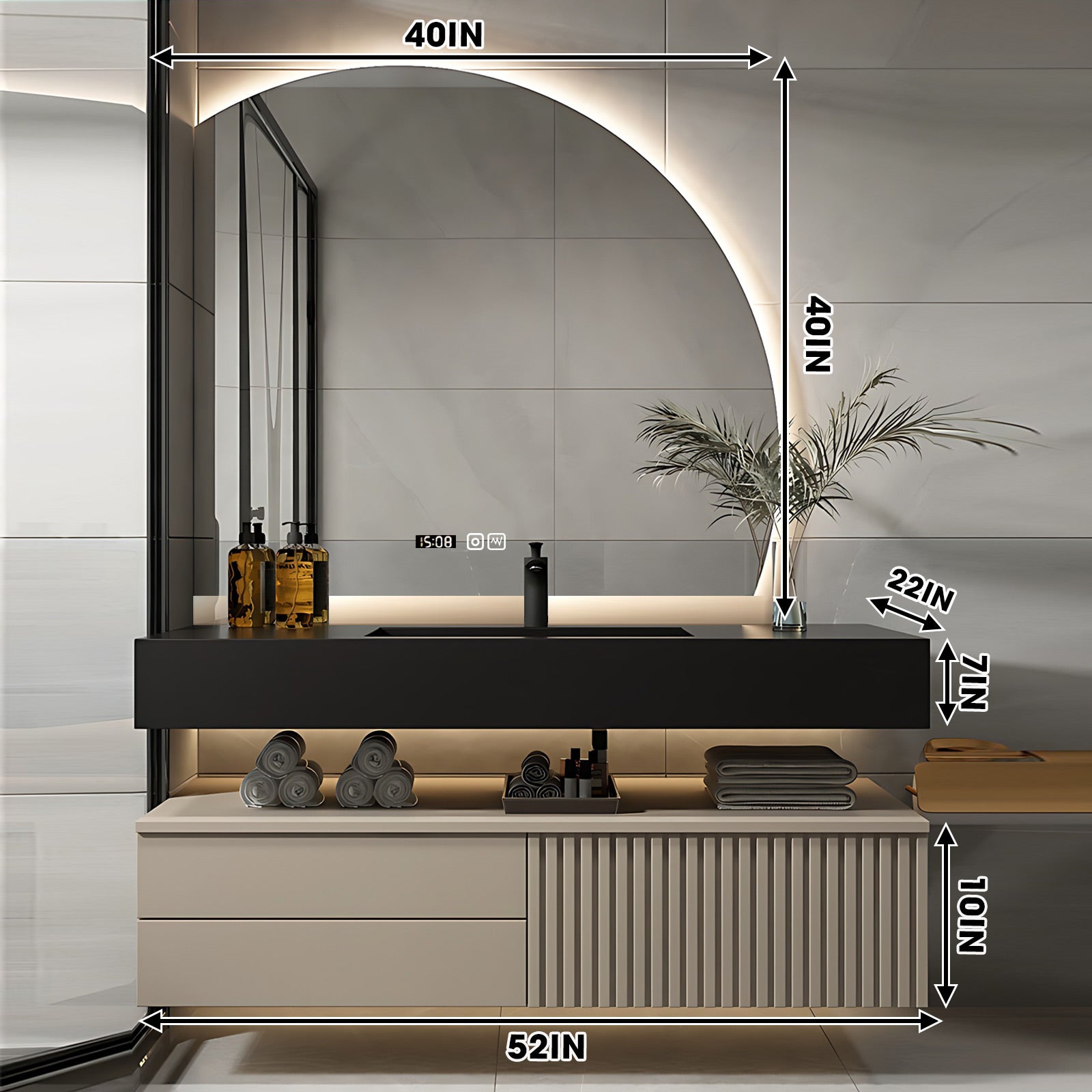 36"- 60" Wall Mounted Bathroom Vanity Set with LED Defogging Mirror an ...