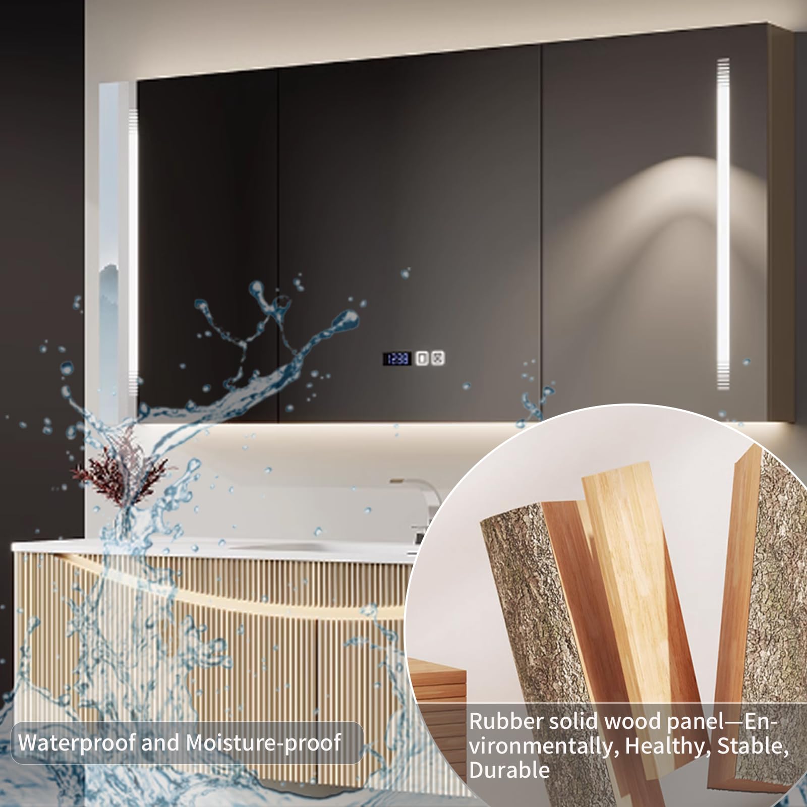 40"- 60" Wall Mounted Bathroom Vanity Set with LED Defogging Mirror an ...