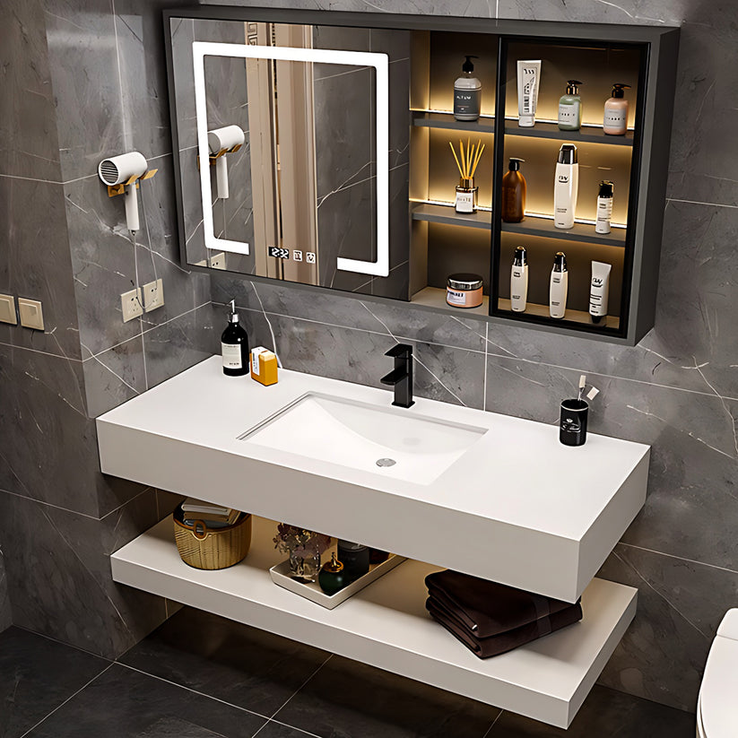 36"- 52" White Solid Wood Bath Vanity Set with LED Defogging Mirror an ...