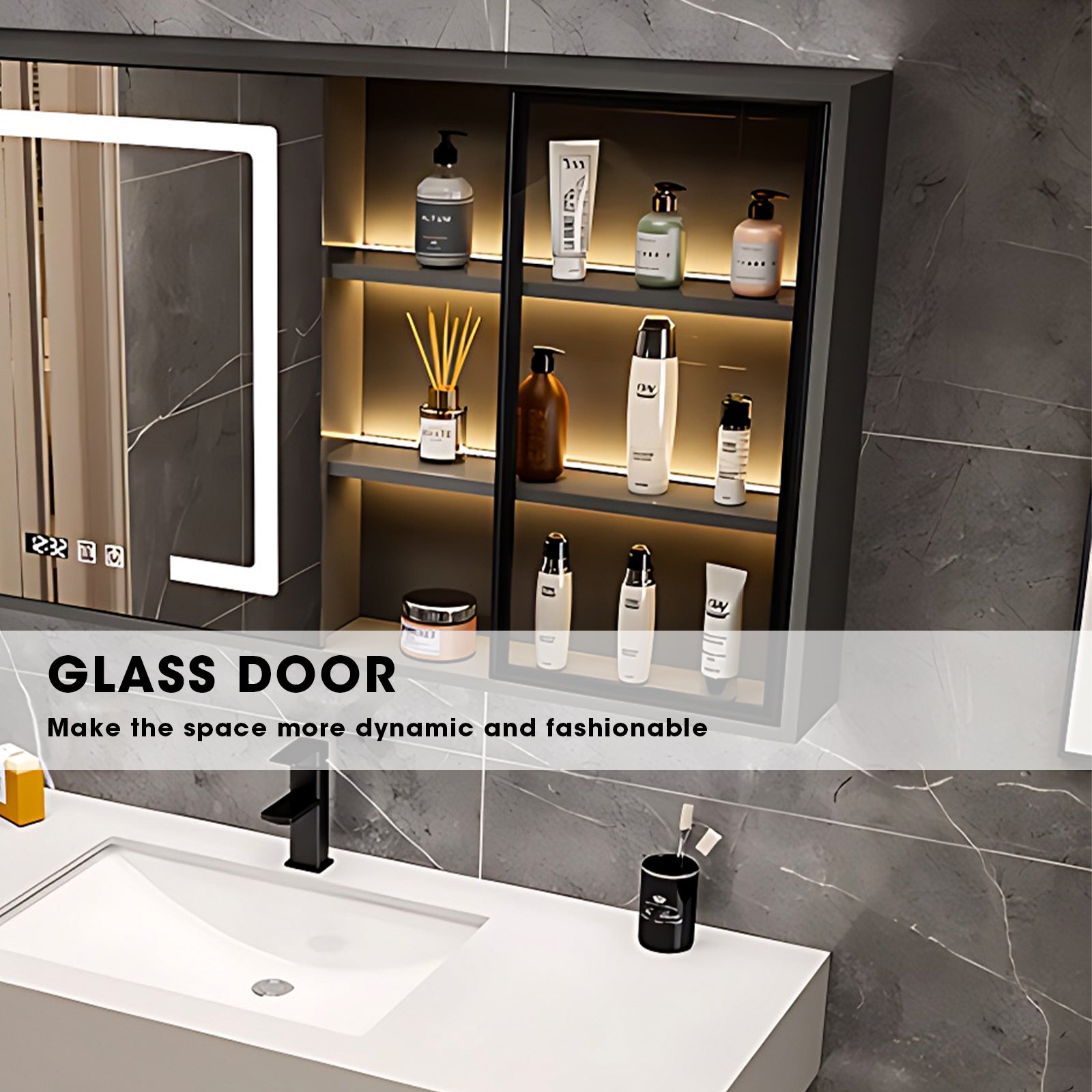 36"- 52" White Solid Wood Bath Vanity Set with LED Defogging Mirror an ...