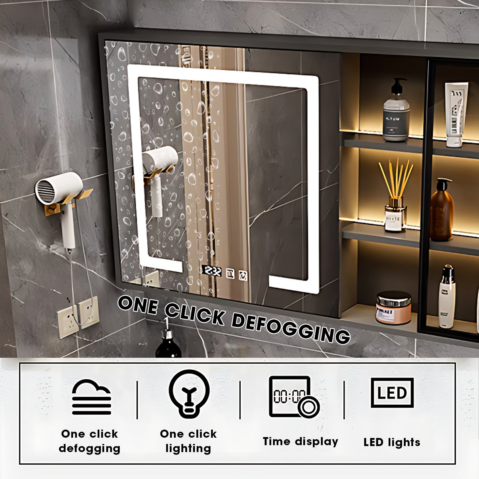 36"- 52" White Solid Wood Bath Vanity Set with LED Defogging Mirror an ...