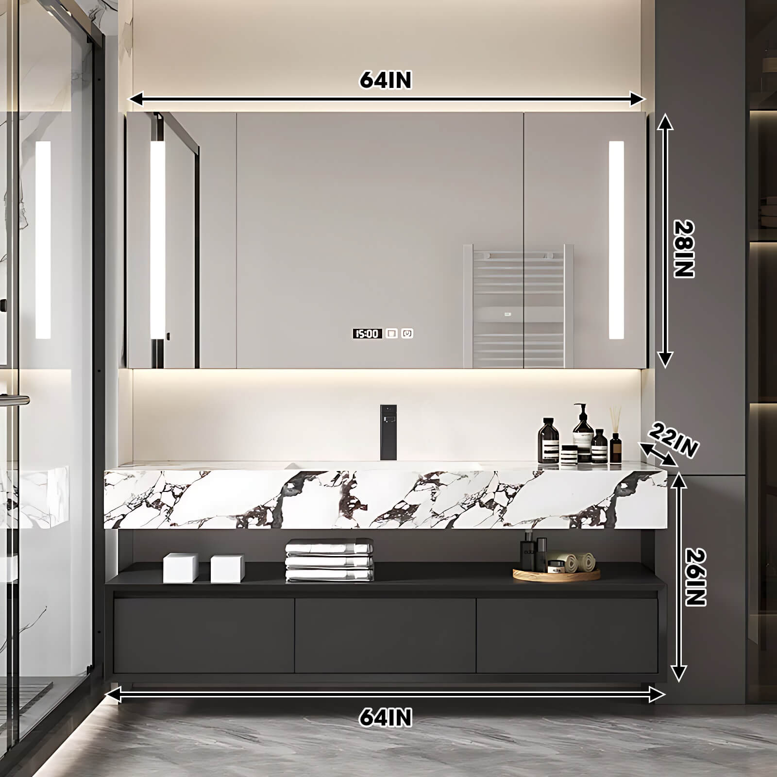 36"- 64" Luxurious Floating Bathroom Vanity with Countertop and Smart ...