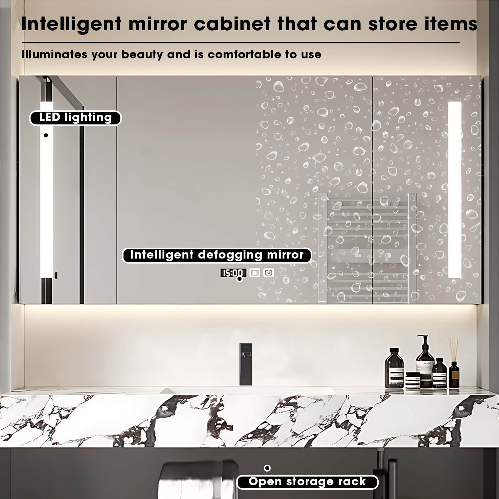 36"- 64" Luxurious Floating Bathroom Vanity with Countertop and Smart ...