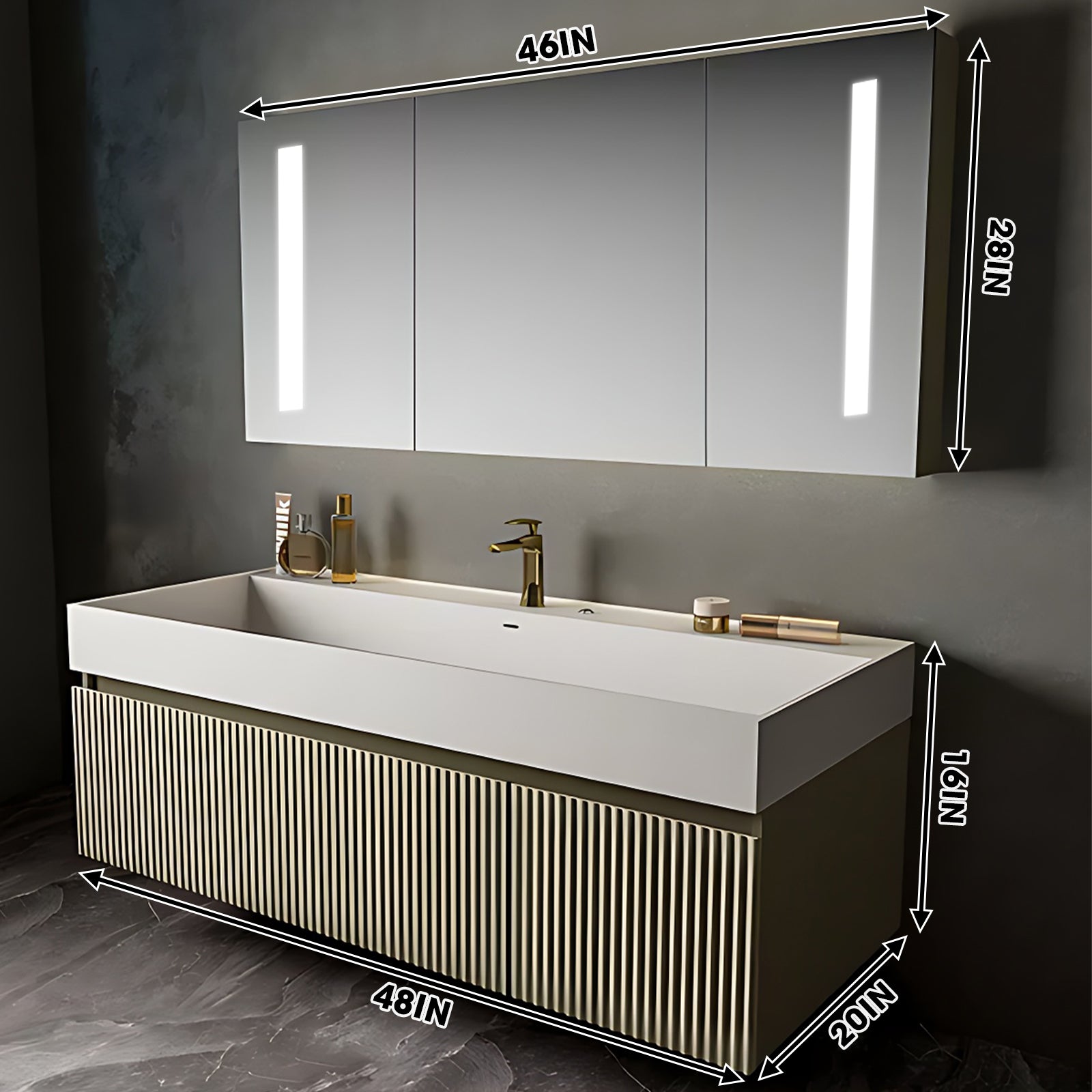 36"- 48" Single Sink Large Capacity Vanity Set for Bathroom with Defog ...