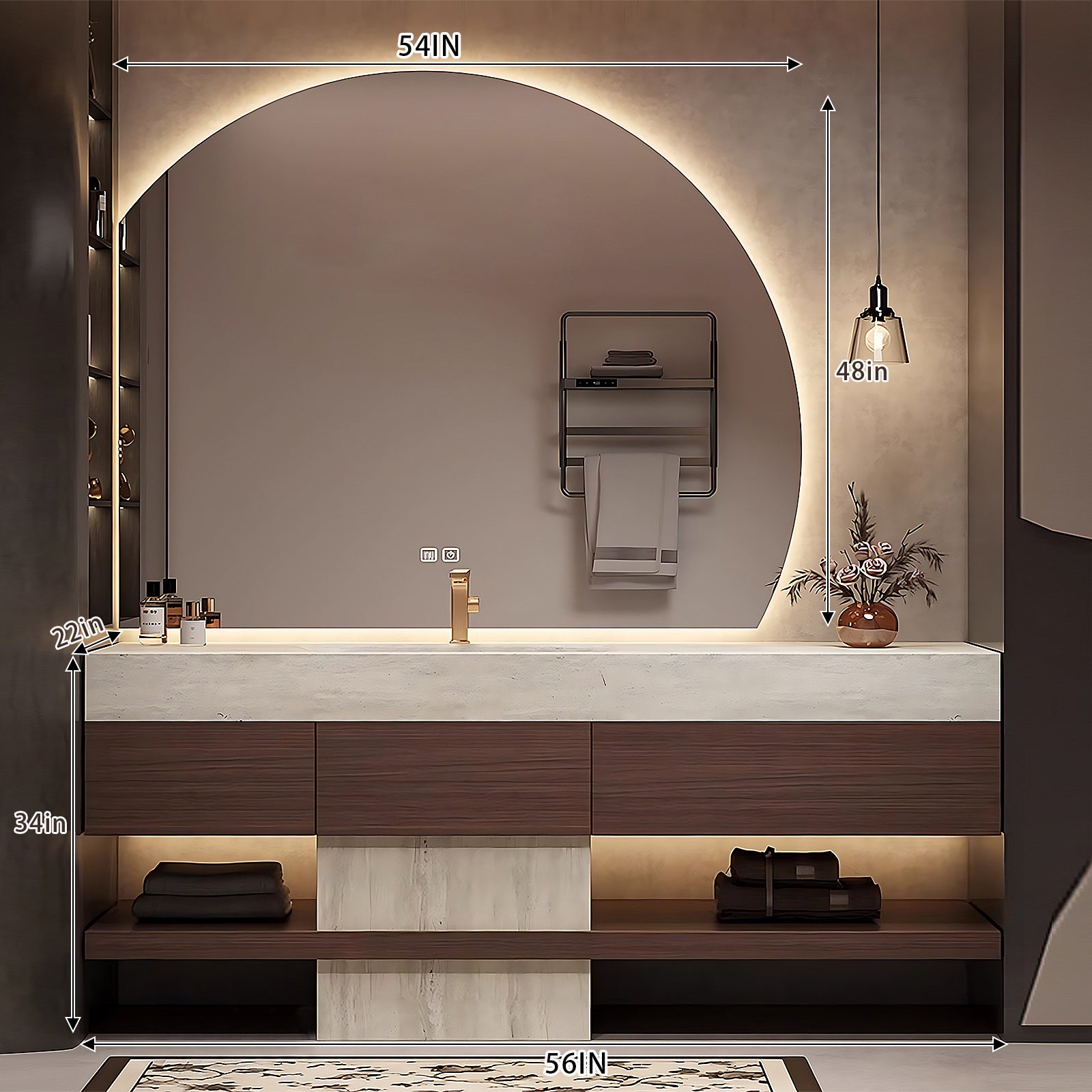 Modern Solid Wood Bathroom Vanity with Mountain Silhouette Design ...